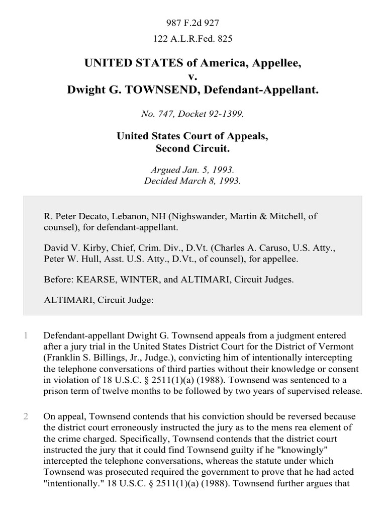 United States v. Dwight G. Townsend, 987 F.2d 927, 2d Cir. (1993) | PDF ...