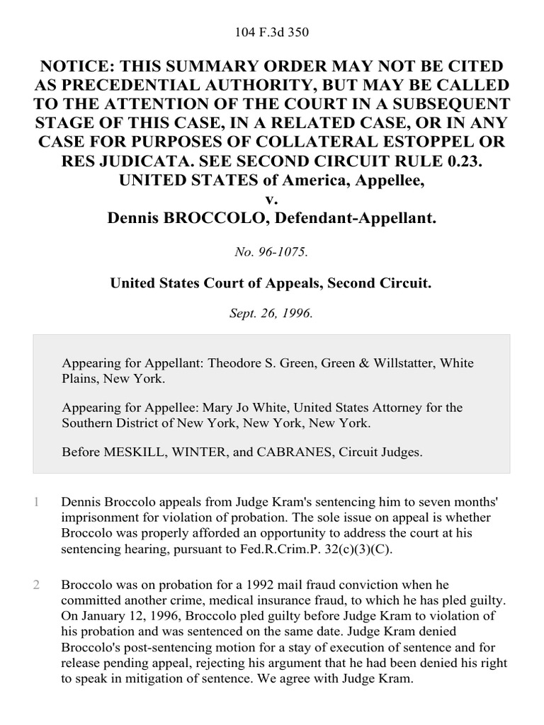 Broccolo's Sentencing Appeal Affirmed | PDF | Plea | Courts
