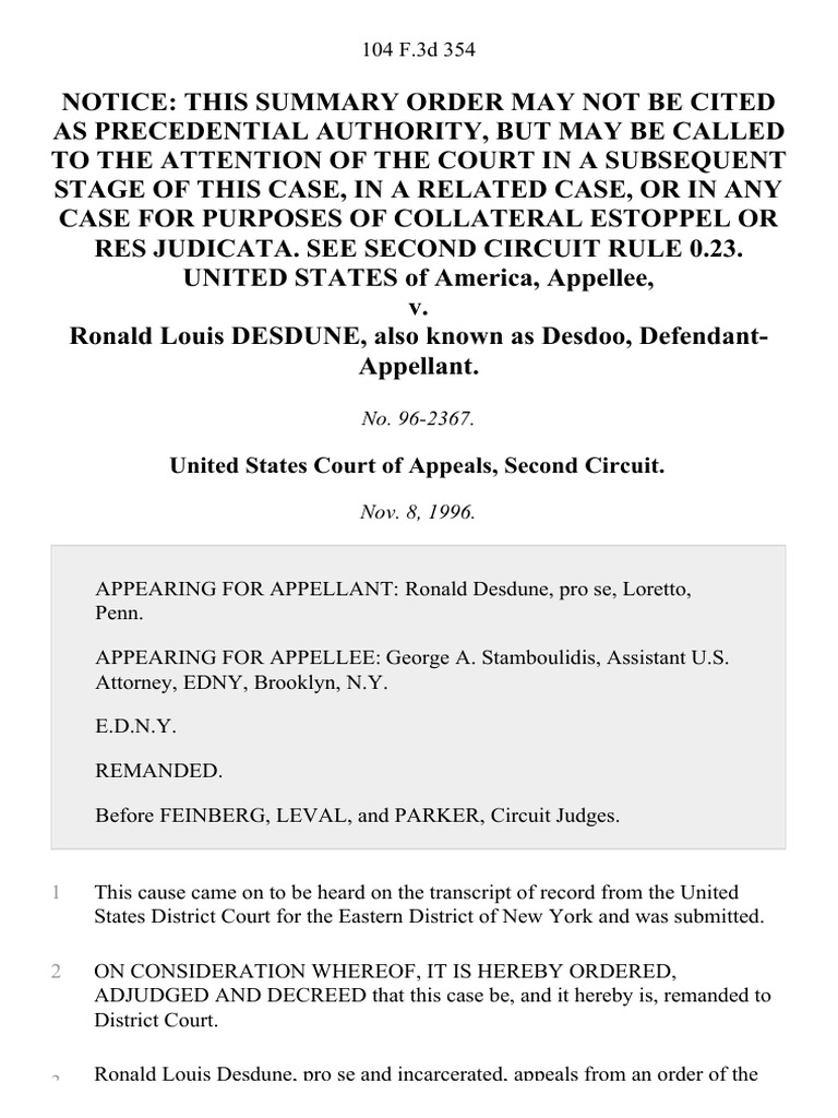 United States v. Ronald Louis Desdune, Also Known As Desdoo, 104 F.3d ...