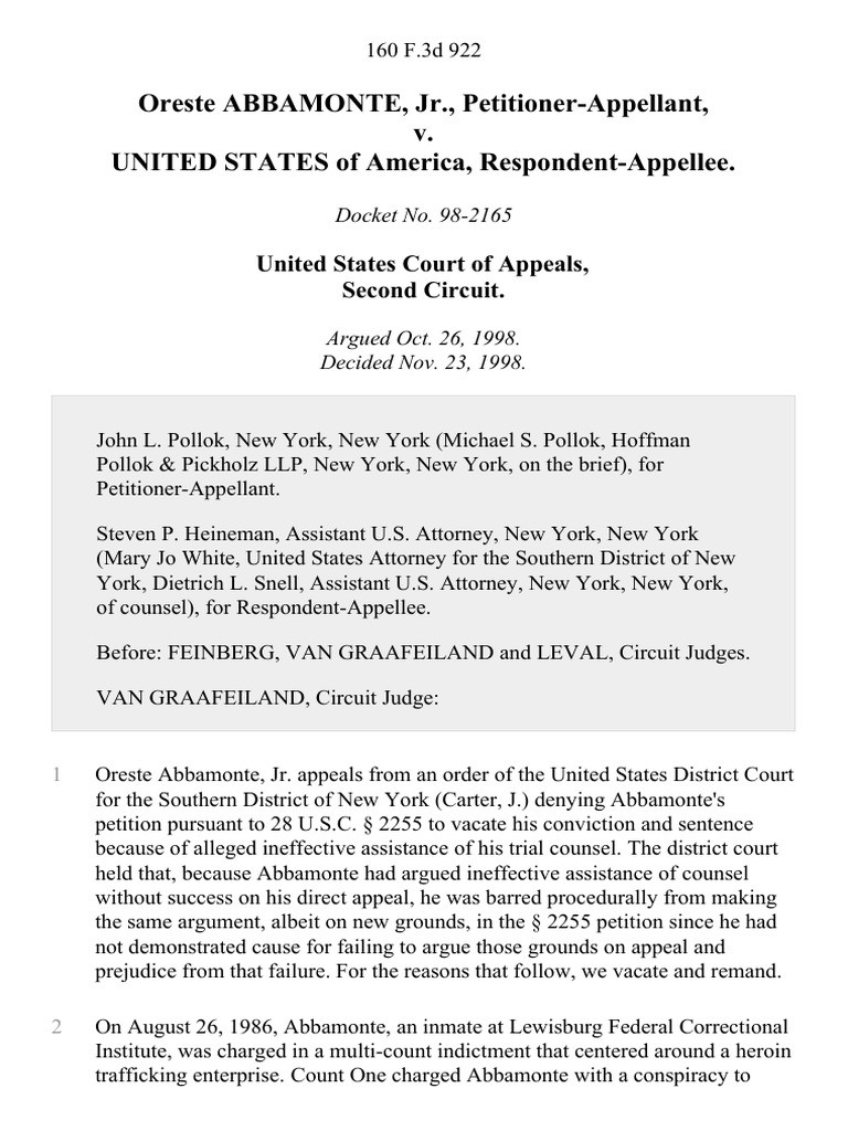 Oreste Abbamonte, Jr. v. United States, 160 F.3d 922, 2d Cir. (1998 ...