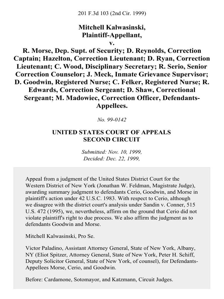 Mitchell Kalwasinski v. R. Morse, Dep. Supt. Of Security D. Reynolds ...