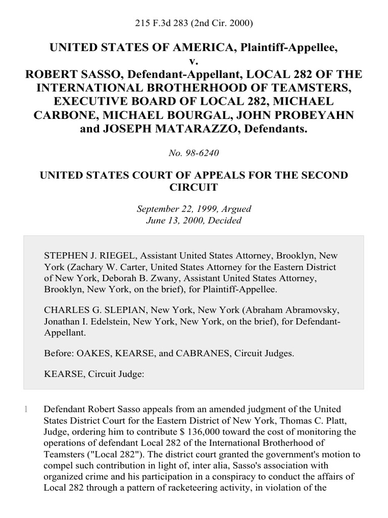 United States v. Robert Sasso, Local 282 of the International ...