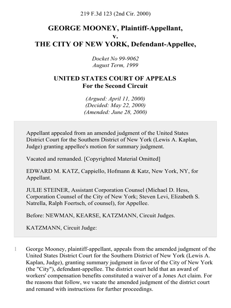 George Mooney v. The City of New York, 219 F.3d 123, 2d Cir. (2000 ...