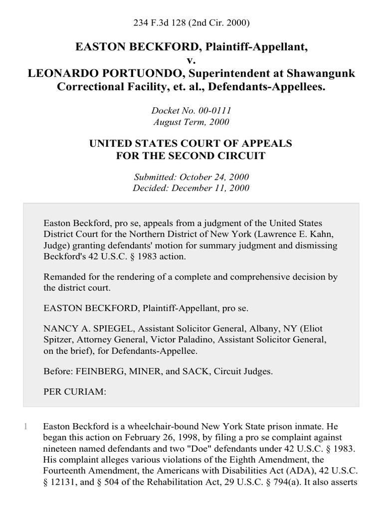 Easton Beckford v. Leonardo Portuondo, Superintendent at Shawangunk ...