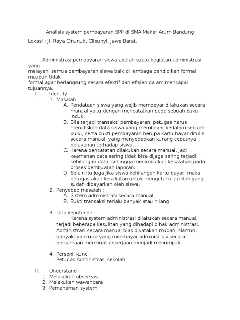 Analisis System Pembayaran SPP Di SMA Mekar Arum Bandung | PDF