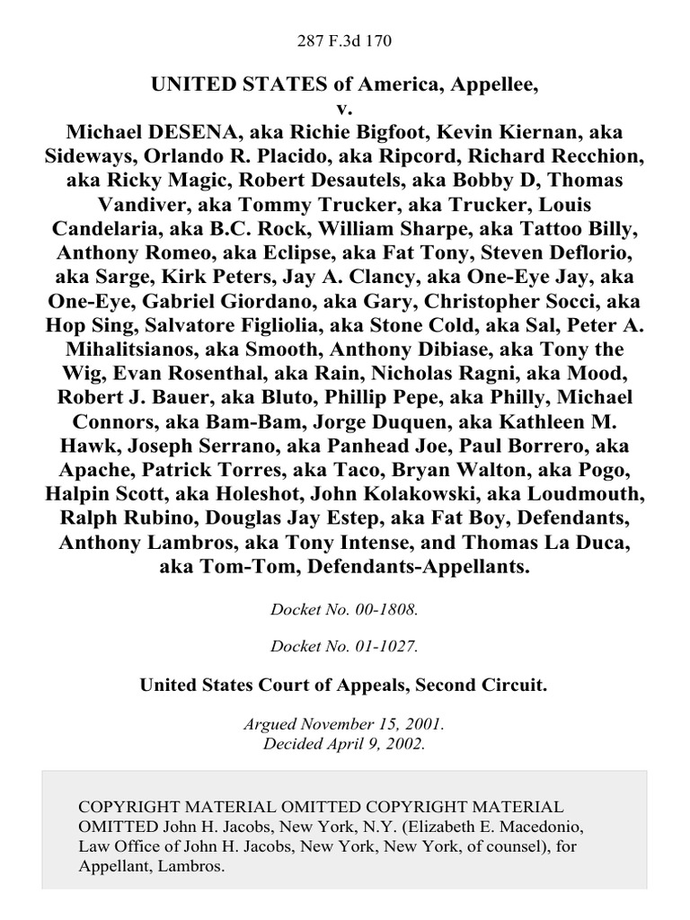 United States v. Michael Desena, AKA Richie Bigfoot, Kevin Kiernan, AKA ...