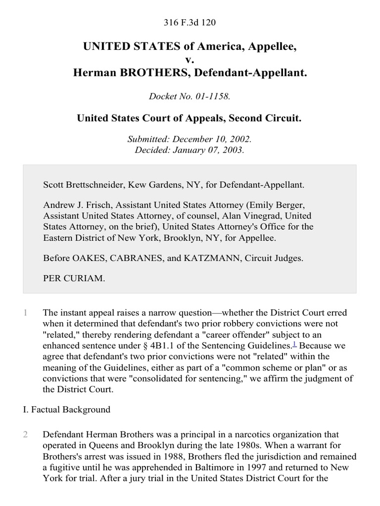 United States v. Herman Brothers, 316 F.3d 120, 2d Cir. (2003) | PDF ...