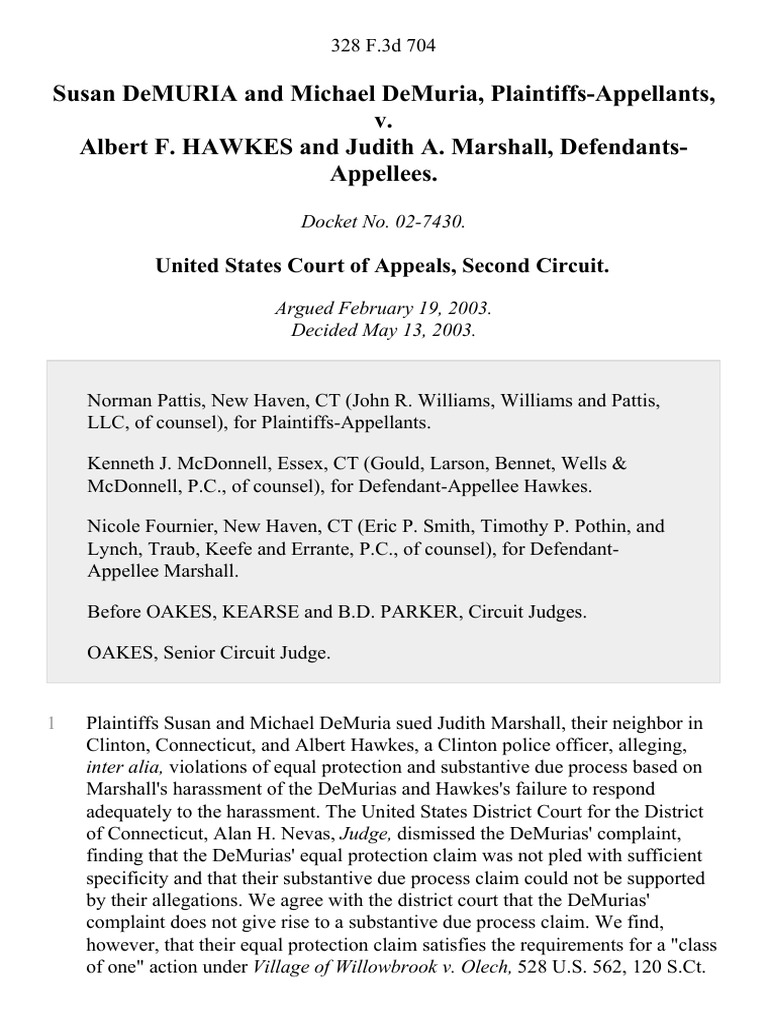 Susan Demuria and Michael Demuria v. Albert F. Hawkes and Judith A ...