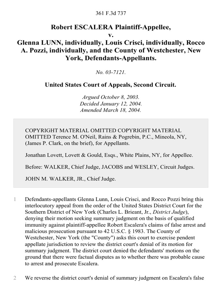 Robert Escalera v. Glenna Lunn, Individually, Louis Crisci ...