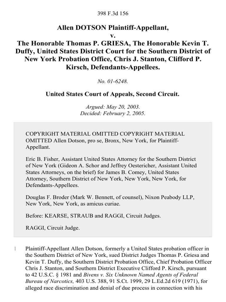 Dotson v. Griesa: Race Discrimination Appeal | PDF | Bivens V. Six ...