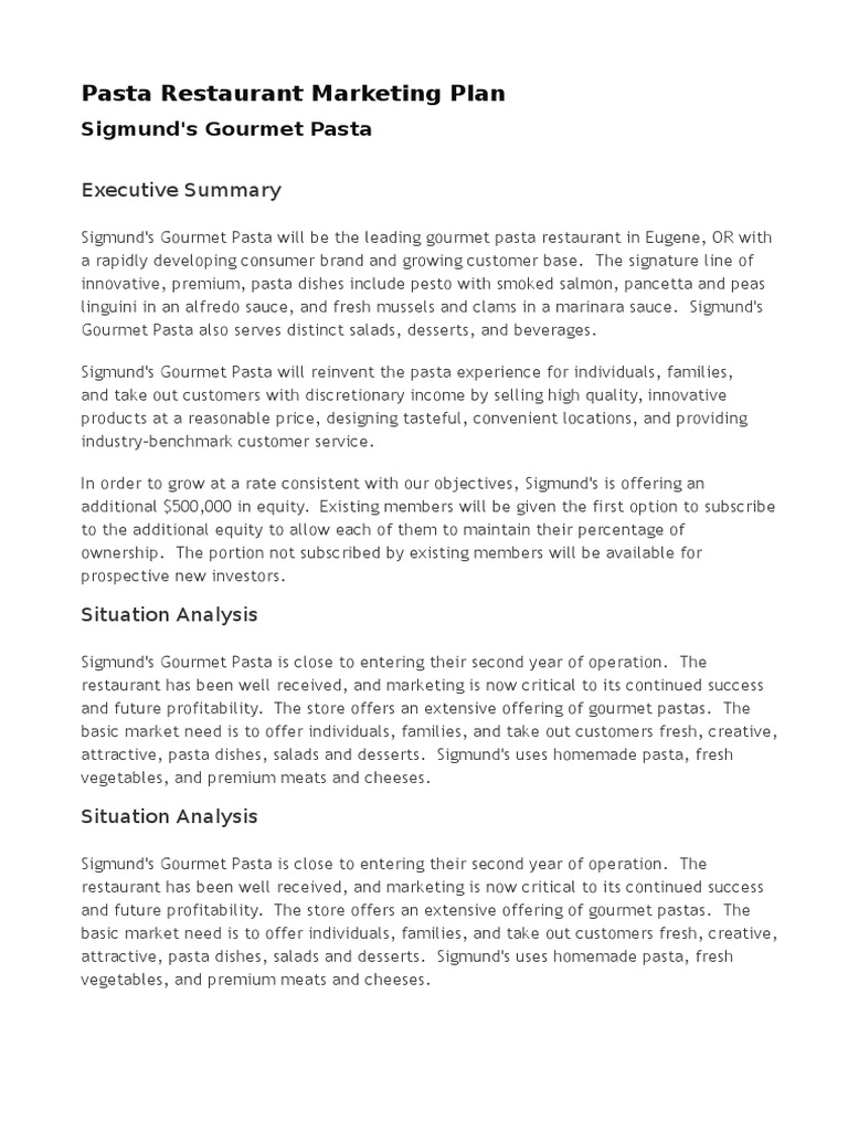 Pasta Restaurant Marketing Plan | PDF | Restaurants | Retail