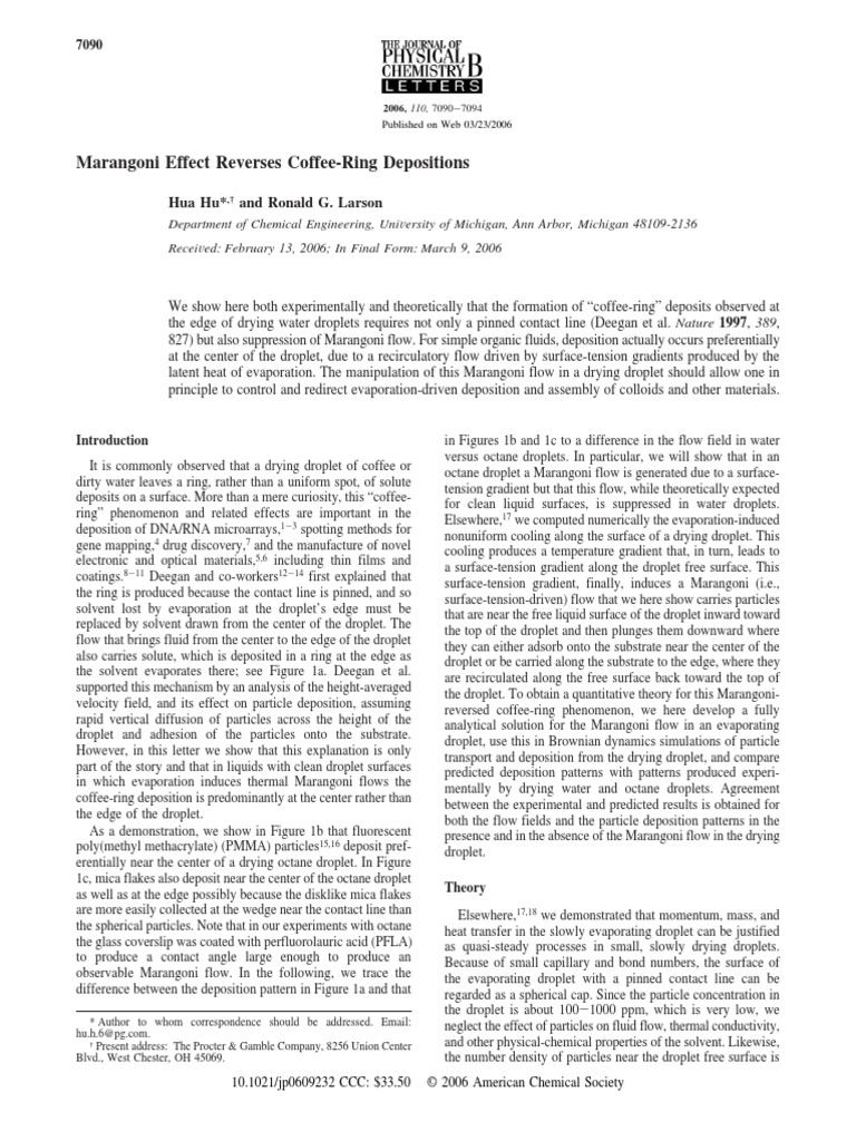 Marangoni Effect Coffee Ring | PDF | Drop (Liquid) | Deposition (Geology)