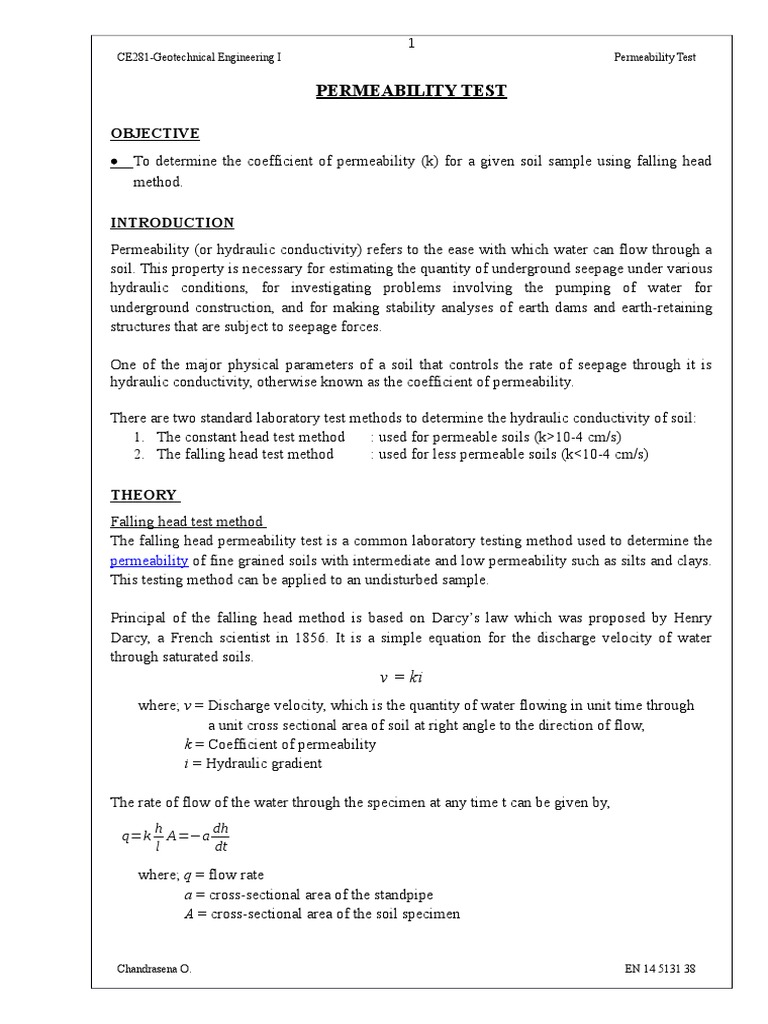 Lab Report-Permeability Test | Soil Mechanics | Applied And ...