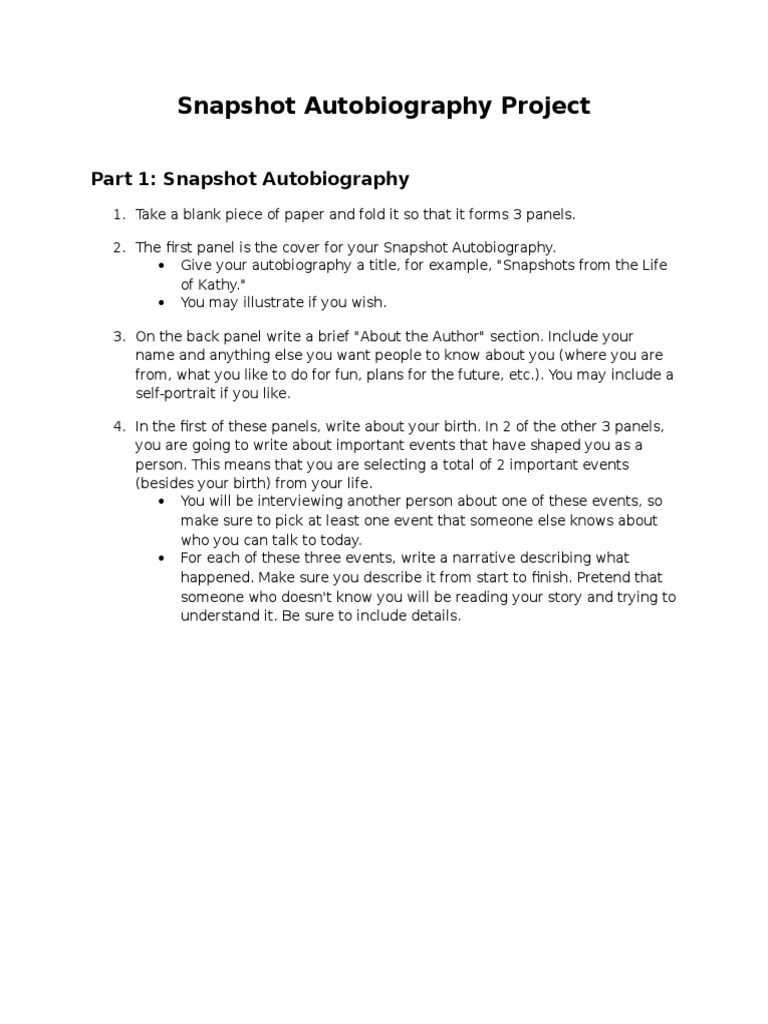 Snapshot Autobiography Project | PDF