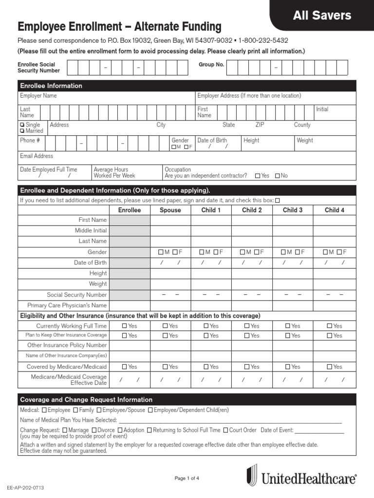All Savers - EE Enrollment Form | PDF | Chronic Condition | Medicaid