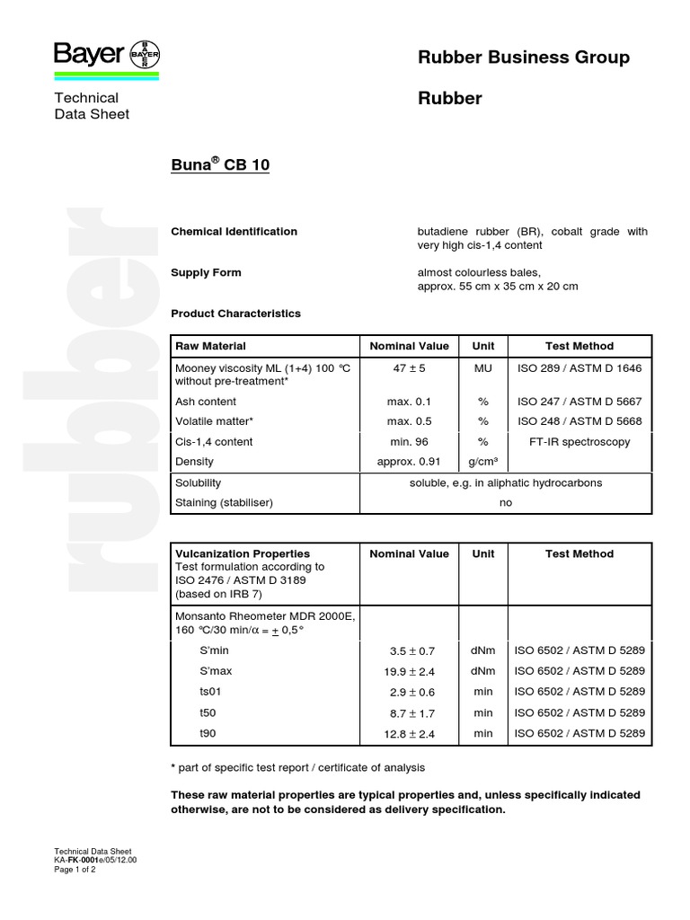 Buna CB 10 Rubber Specifications | PDF