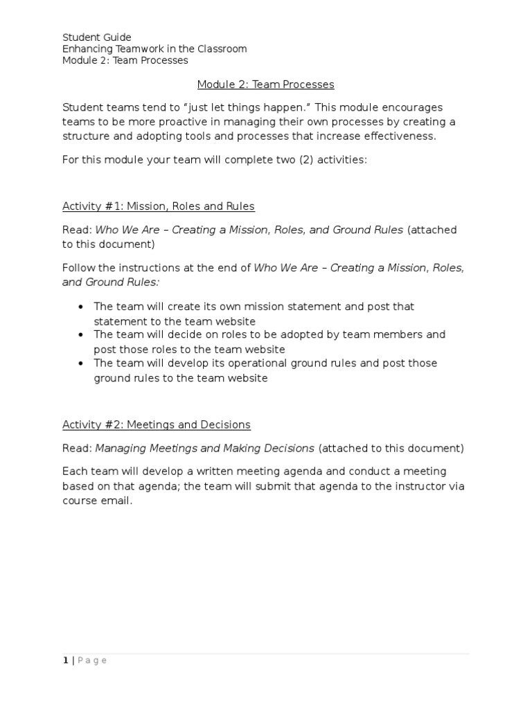 And Ground Rules:: Student Guide Enhancing Teamwork in The Classroom ...