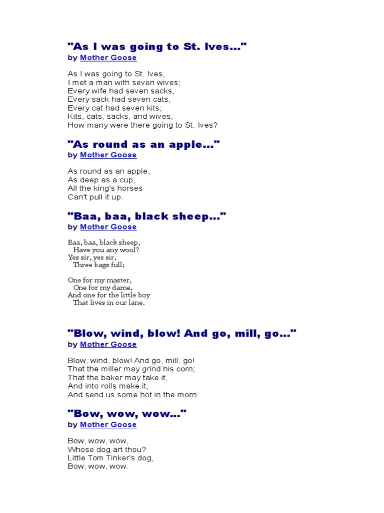 "As I Was Going To St. Ives... ": Mother Goose | PDF