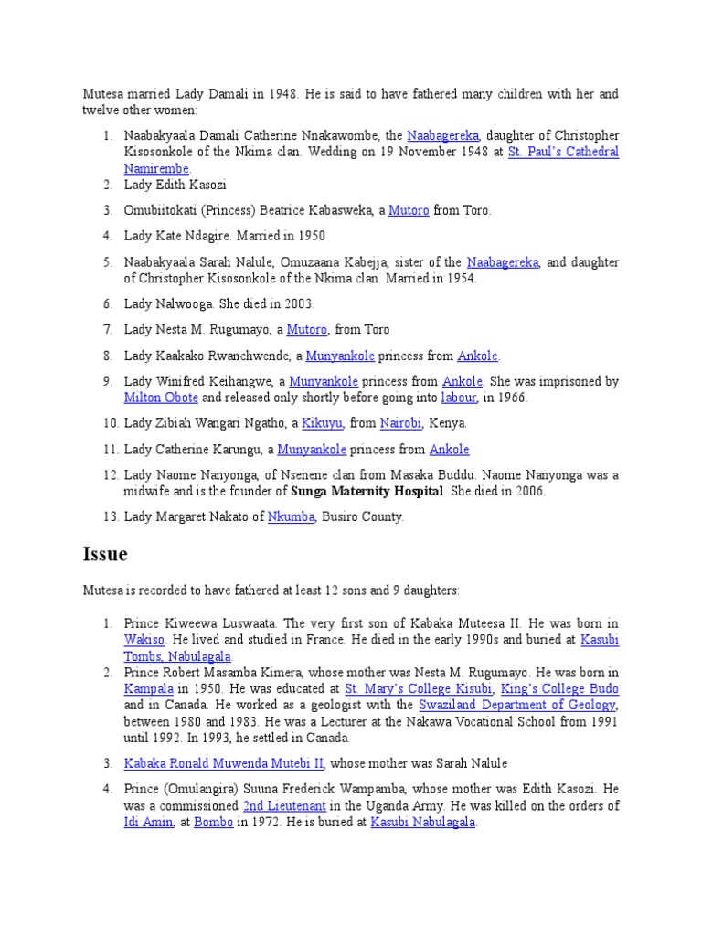 Married Life of King Mutesa II of Buganda | PDF | Uganda
