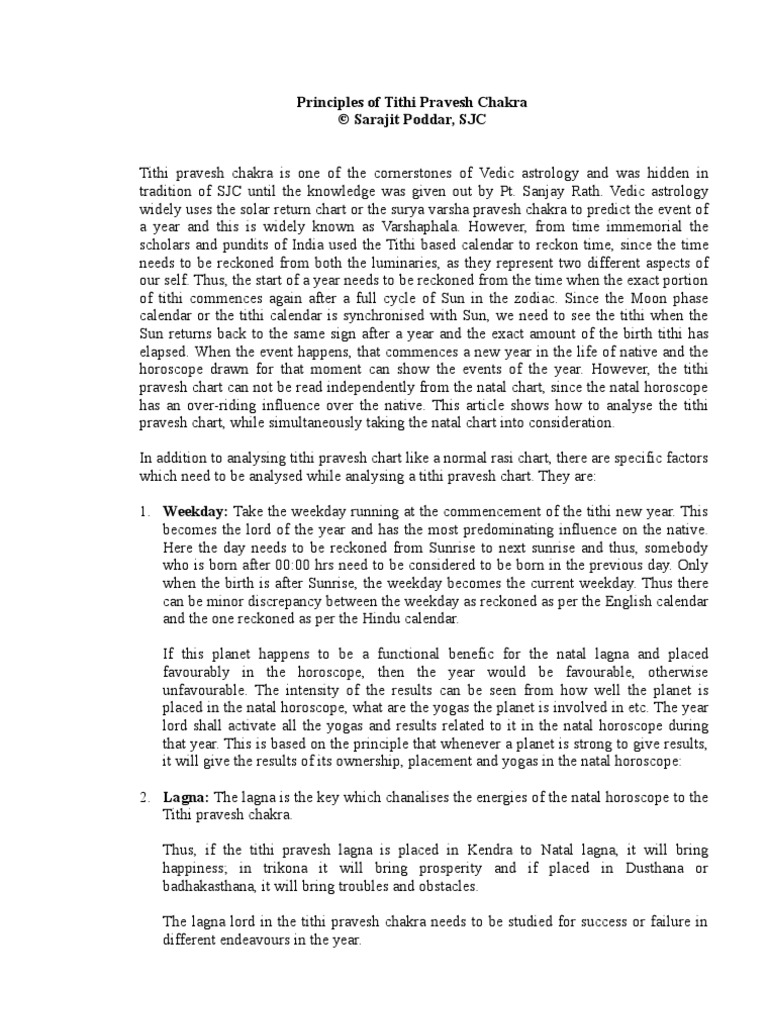 Principles of Tithi Pravesh Chakra | PDF | Horoscope | Hindu Astrology