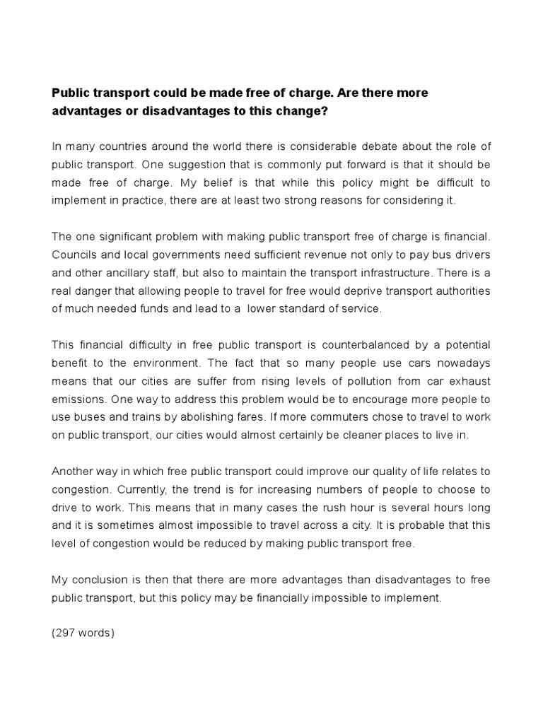 Should Public Transport Be Free? Weighing the Pros and Cons | PDF