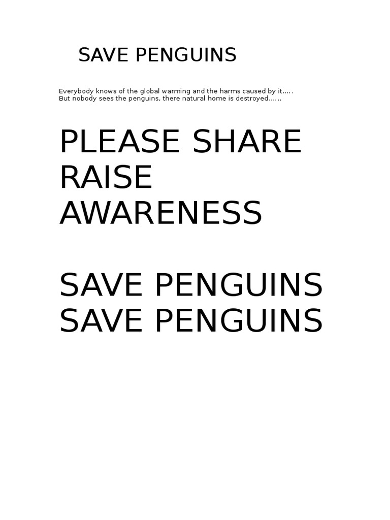 Save Penguins: Raise Awareness Now | PDF | Cooking, Food & Wine | Home ...