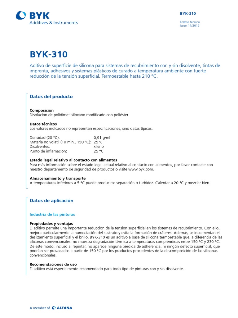 TDS Byk-310 Es | PDF | Silicona | Revestimiento
