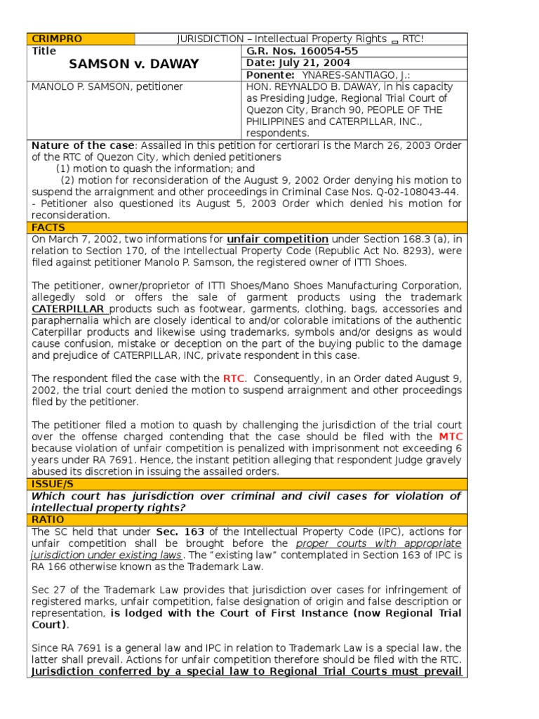Samson v. Daway | PDF | Trademark | Jurisdiction