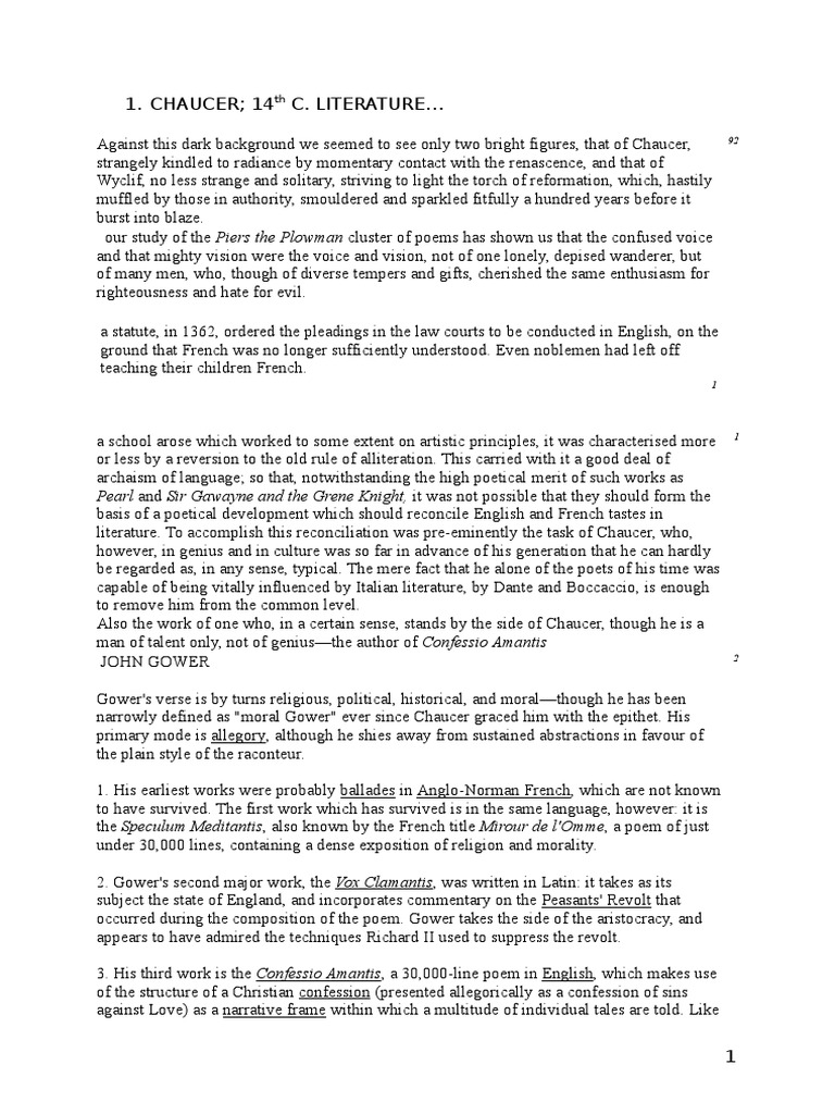 Ofrey Chaucer and English Literature in The 14th Century | PDF | Poetry