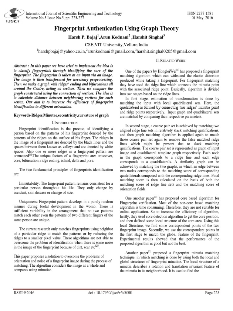 Fingerprint Authenication Using Graph Theory | PDF | Vertex (Graph ...