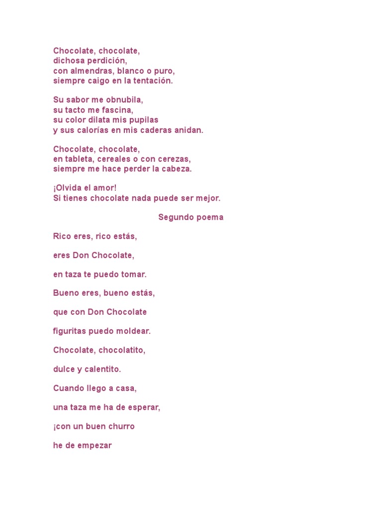 Poemas Cortos Sobre El Chocolate
