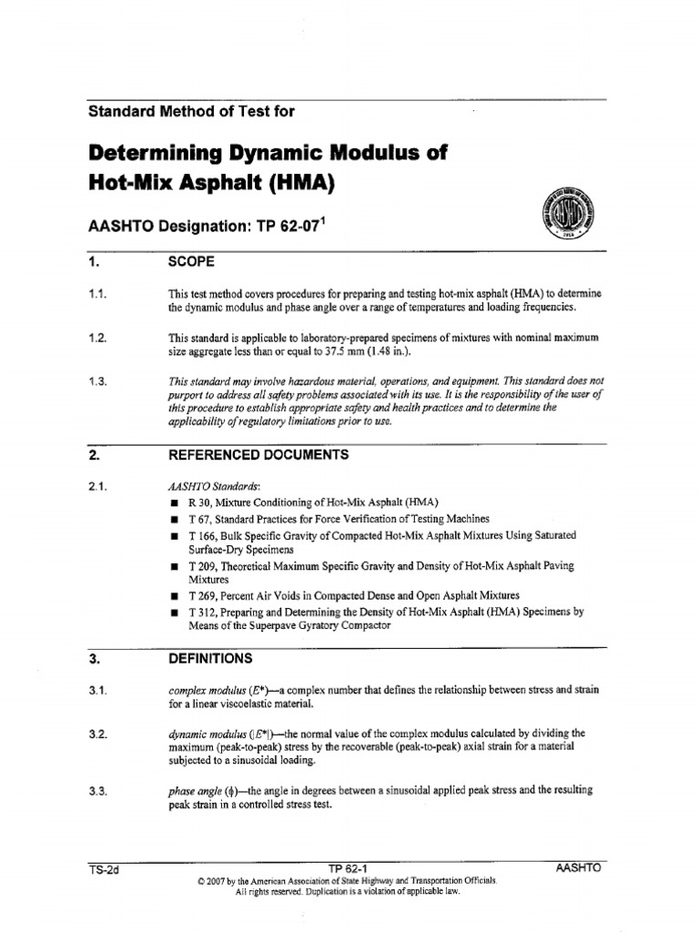 AASHTO TP 62-07 Dynamic Modulus of HMA | PDF