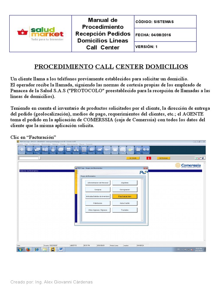 Manual de Procedimiento Recepción Pedidos Lineas Call Center PDF | PDF | Point and Click ...