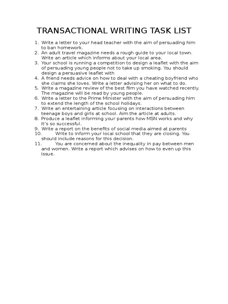 Transactional Writing Task Examples | PDF