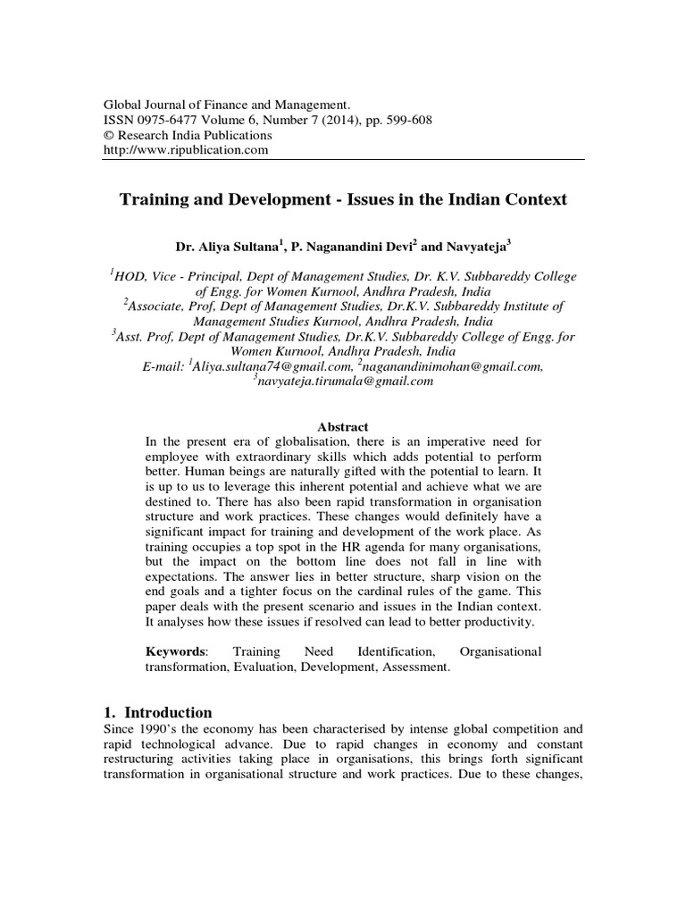 Training and Development - Issues in Indian Context | PDF ...