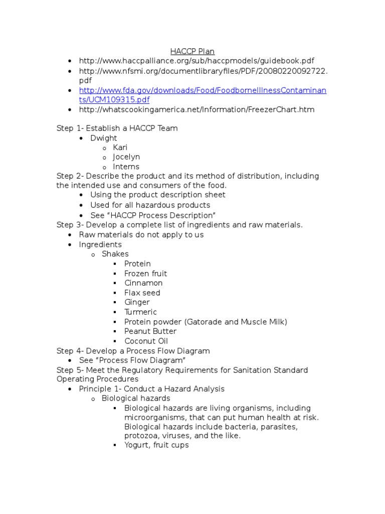 haccp plan | Hazard Analysis And Critical Control Points | Foods