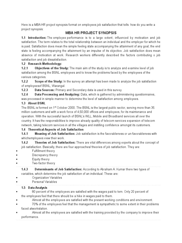 Here Is A MBA HR Project Synopsis | PDF | Job Satisfaction | Employment
