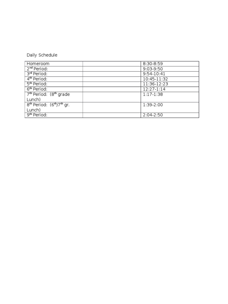 School Daily Class Schedule | PDF