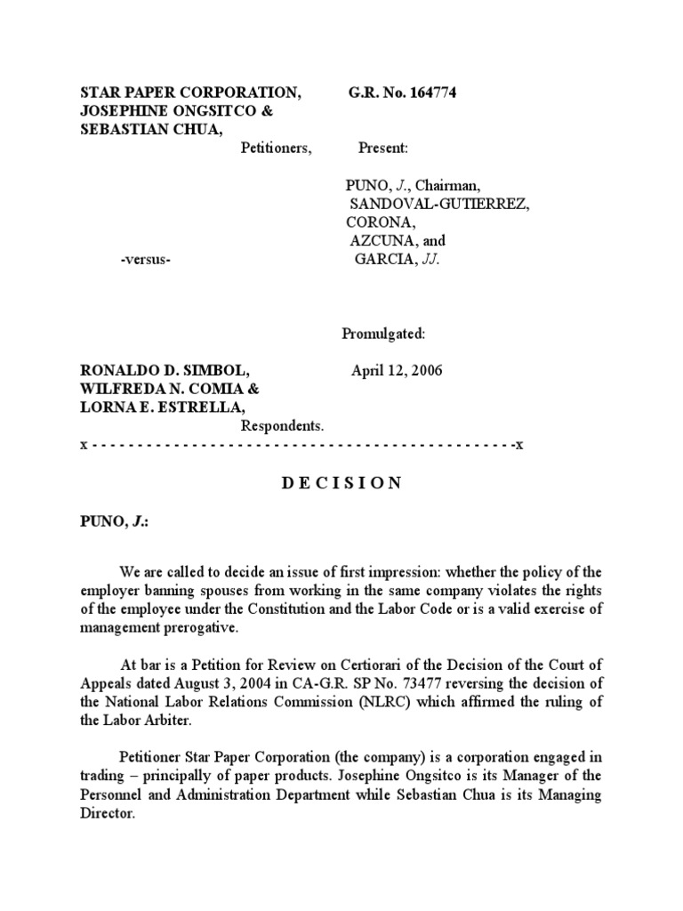 Star Paper Corporation | PDF | Employment | Marriage