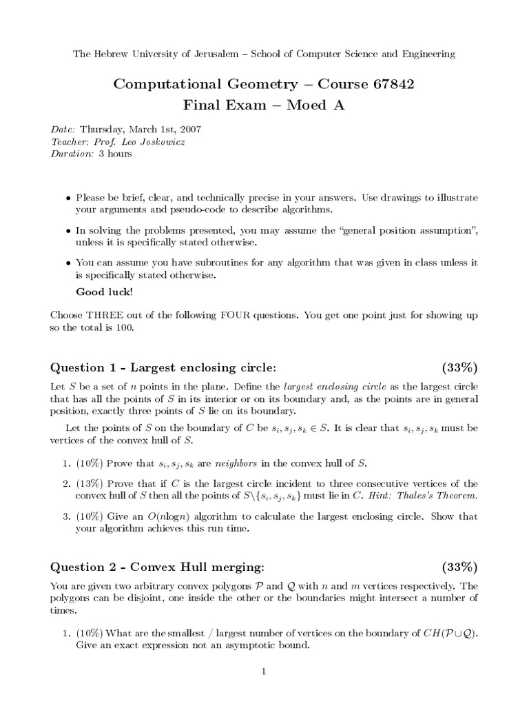 ComputationalGeometry Exams | PDF | Geometry | Mathematical Concepts