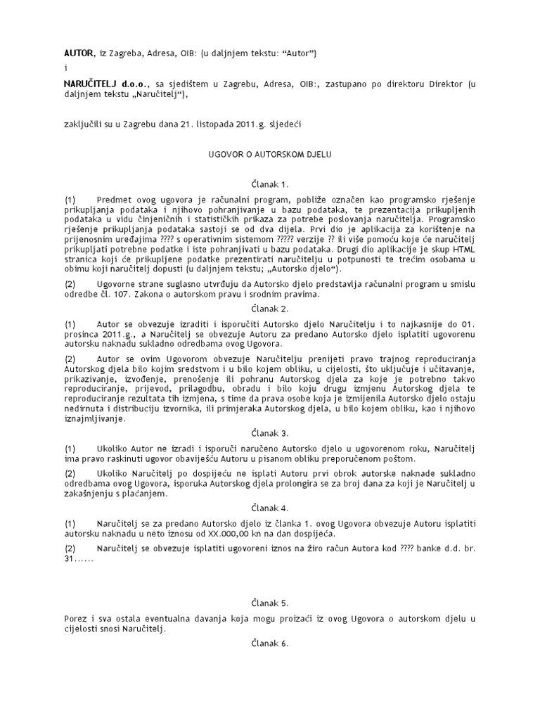 Autorski Ugovor | PDF