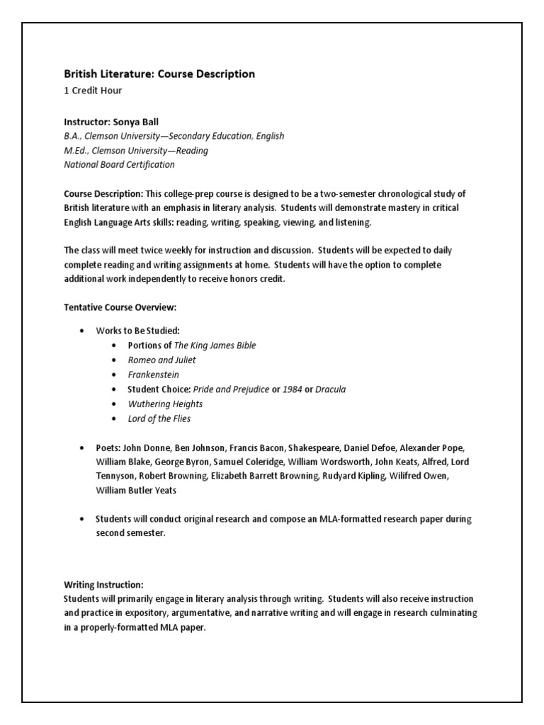 British Literature Course Info | PDF | British Literature | Poetry