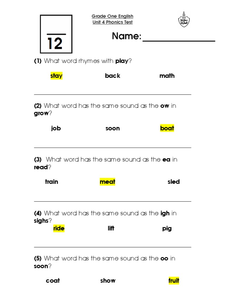 Phonics End of Unit 4 - The Answers | PDF