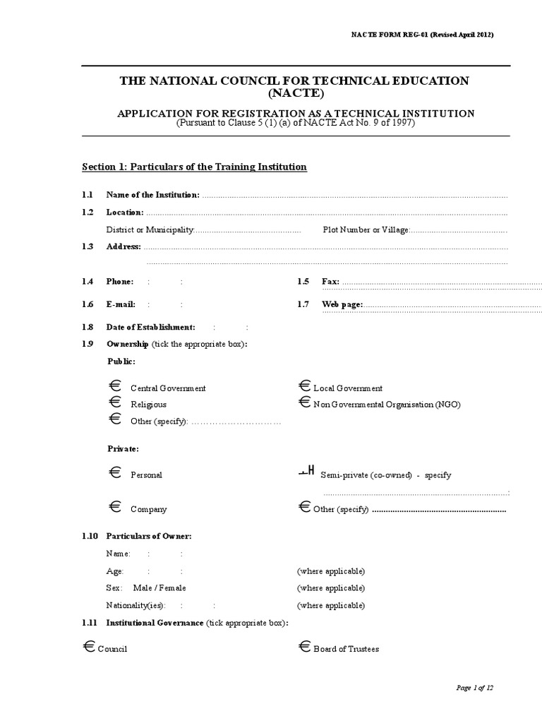Application Form for Registration of Technical Institution (1 ...