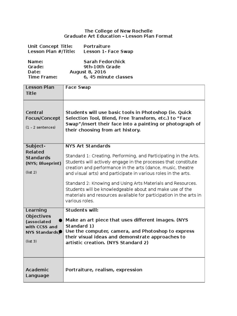 Face Swap Lesson Plan | Download Free PDF | Adobe Photoshop | Lesson Plan