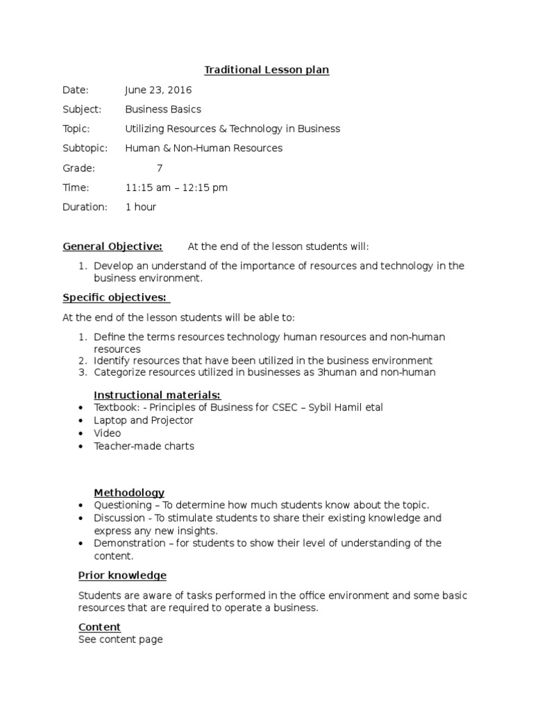 Traditional Lesson Plan | PDF | Educational Psychology | Applied Psychology