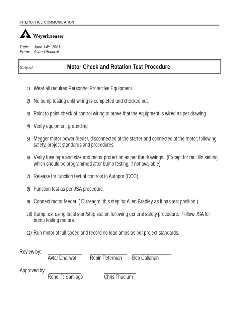 Motor Check and Bump Test Procedure | PDF | Manufactured Goods ...