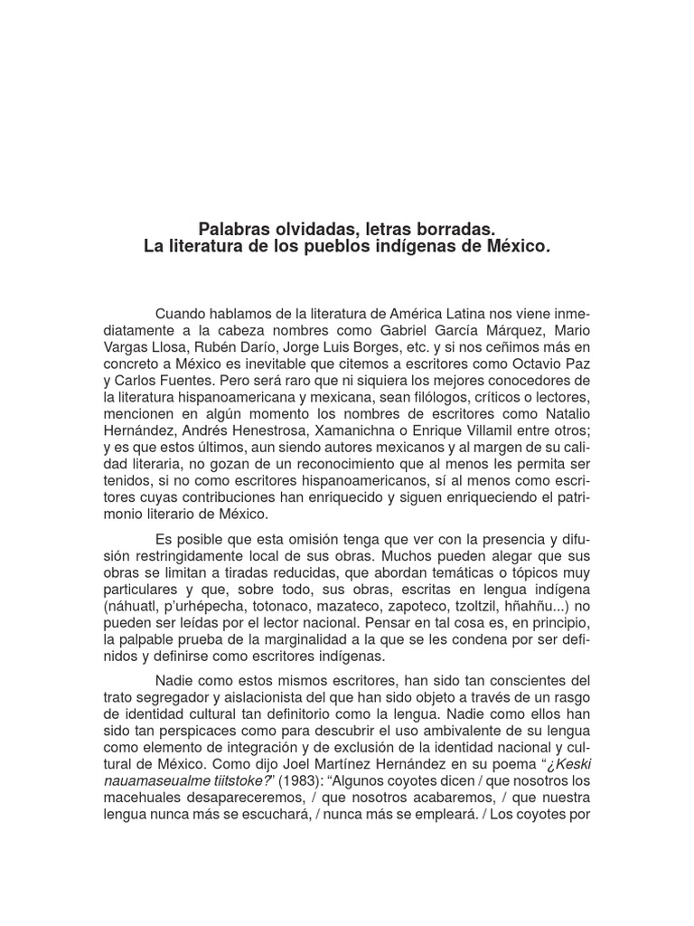 Literatura de Los Pueblos Indígenas de México PDF | PDF | Náhuatl | México