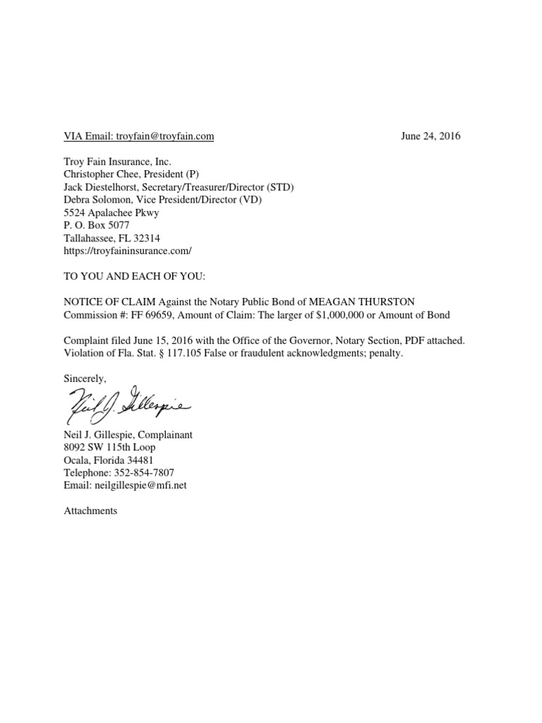 Claim Notice for Meagan Thurston's Bond | PDF | Registered Agent ...