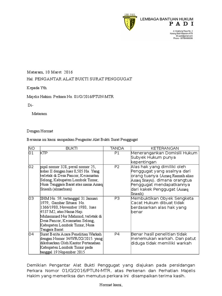 Surat Pengantar Alat Bukti Surat Pengugat | PDF